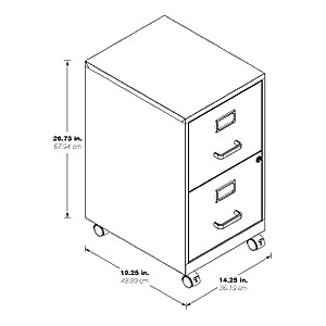 OSP Home Furnishings 2 Drawer Mobile Locking Metal File Cabinet, White