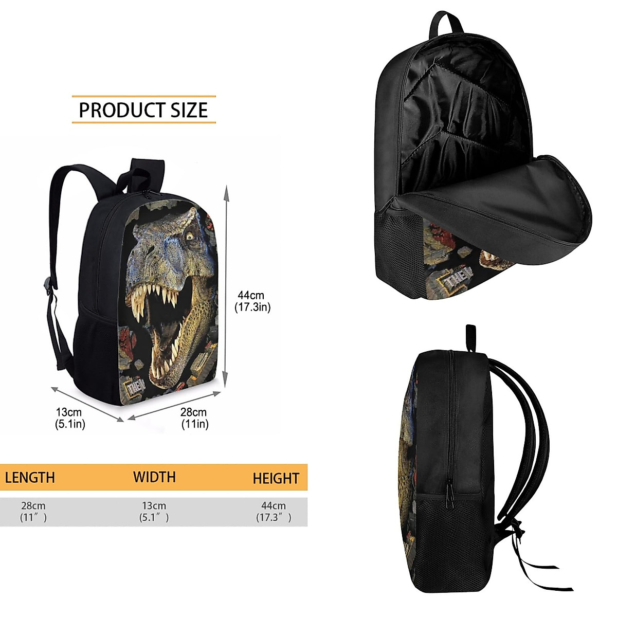 HUGS IDEA T-rex Dinosaur Backpack Teen Boys School Book bag with Lunch Box Pen Case 3 in 1