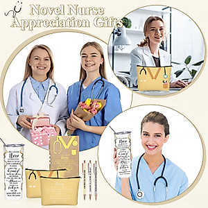 Domensi 6 Pcs Nurse Week Appreciation Gifts for Women Medical Nursing Assistant 20 oz Marble Sign Tumbler Makeup Bag Notepad with Ballpoint Pen for Graduation Nursing Student(Khaki)