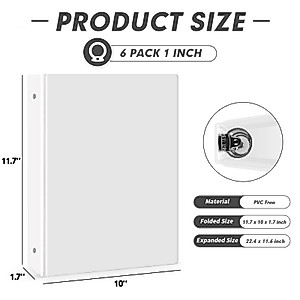 3 Ring Binder 1 Inch, PANDRI 6 Pack 1-Inch Binder Fits Letter Size 8.5'' x 11'' Paper, Versatile Binders for Office Home School, 2 Pockets, White