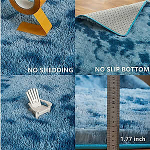 Arbosofe Area Rugs for Living Room Bedroom, 9X12 ft Tie dyed Blue Fluffy Fuzzy Shag Small Carpet Soft Plush Furry Clearance Rug, Cute Rugs for Nursery, Playroom, Kids and Girls Room