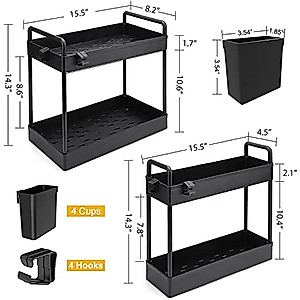 PdMiBS 2PCS Under Sink Organizers and Storage,Bathroom Organizers Under Sink ,2Tier Kitchen Countertop Organizer Under Sink Shelf with Handle for Bathroom,Kicthen