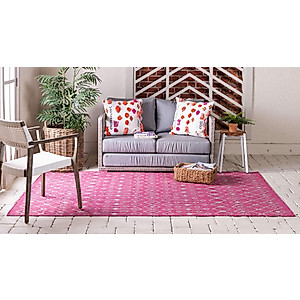 Unique Loom Outdoor Trellis Collection Area Rug - Tribal Trellis (5' 1" x 8' Rectangle, Fuschia/ Gray)