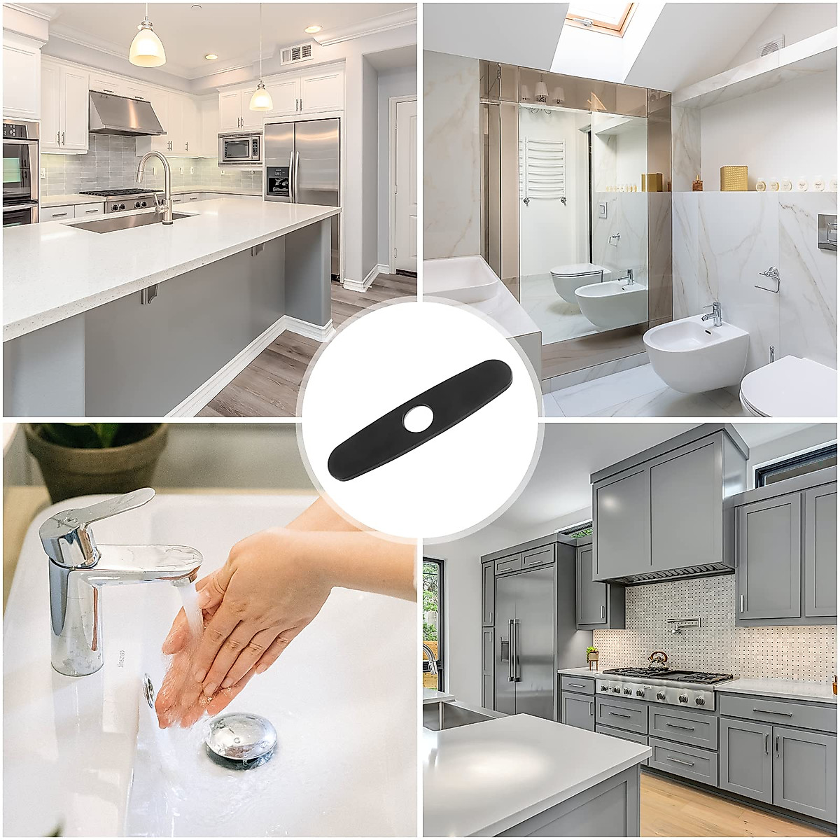 Bivethoi Sink Faucet Cover Plate 10 Inch Deck Plate, Matte Black Escutcheon Plate Stainless Steel Faucet Cover, Vanity Hole Cover Plate for 1 or 3 Hole Bathroom Sink Kitchen Faucet