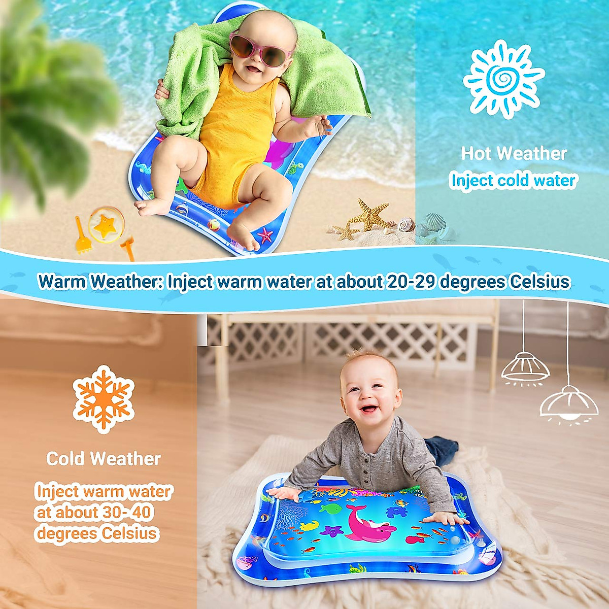 ZMLM Baby Tummy-Time Water Mat - Infant Water Play Mat Water Playmat Sensory Pad Baby Stuff for 3 6 9 12 Months Newborn Toddler Boys Girls Best Gift Fun Indoor Activity Item Game