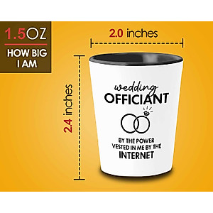 Bubble Hugs Wedding Officiant Shot Glass 1.5oz - Power Vested by Internet - Funny Officiant Proposal Marry Us Invitation Pastor Priest Internet Ordained Minister Humor