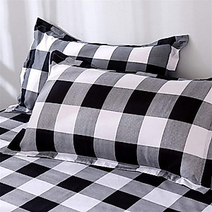 Farmhouse Buffalo Checked Bedding Set Black Gray White Plaid Comforter Cover Twin,Soft Lightweight Grid Bedspreads, 1 Lattice Duvet Cover , 1 Pillow Sham Modern Geometric Decor Grey Quilt,Zipper