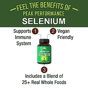 Raw Whole Food Selenium Supplement - Pure Selenium Vegan Capsules for Immune System, Thyroid Support, Heart Health, Prostate. Superior Absorption 30 Pills