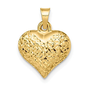 Diamond2Deal 14k Yellow Gold Diamond-cut Large Puffed Heart Pendant (L-11.95mm W-13.07mm)