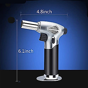 Kitchen Blow Torch Jet Lighter Butane Torch Chef Cooking Torch Lighter with Safety Lock and Adjustable Flame for Cooking, BBQ, Brulee, Creme, DIY Soldering & more(Butane Gas Not Included) (Sliver)