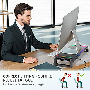 MOOJAY Monitor Stand for Desk RGB Gaming Lights with 4 USB 3.0 Hub