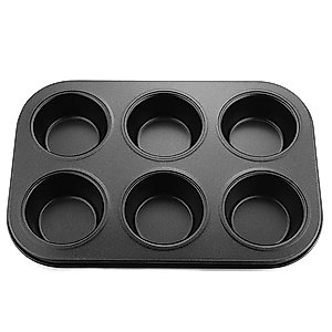 Hoshen Cake Pan, Oven 6 Cup Cake Muffin Cup Baking Pan, Carbon Steel Muffin Pan FDA Nonstick Coated Safe, Cake Pan Easy Clean (Black, 1 Piece)