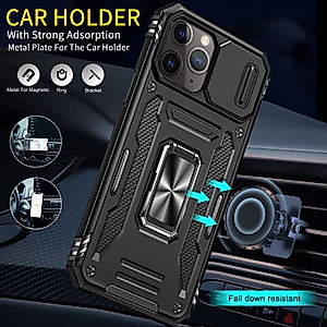 FRLMOOES for iPhone 11 Pro Case with 2 Glass Screen Protector,iPhone 11Pro Kickstand Case with Slide Camera Cover& 360°Magnetic Ring Shockproof Military Grade Drop Heavy Duty Protection Men 5.8‘’black