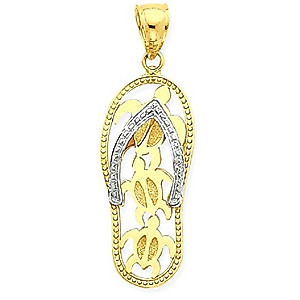 14K Two Tone Gold Triple Sea Turtle Hawaiian Flip Flop Necklace Beach Sandals Pendant Ocean Vacation Charm Only