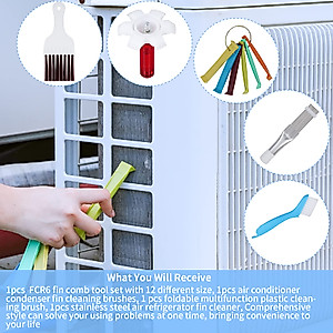 Heliltd 5 Pcs Air Conditioner Fin Cleaner Set 3 Fin Combs Condensers Fin Straighteners and 2 Condenser Brushes Condenser Repair Clean Set