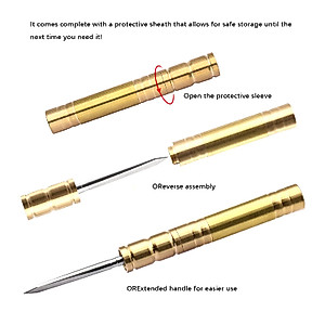 Ice Pick with Safety Cover, Puer Puerh Tea Pick Needle Professional Ice Pick Tea Cake Pick Tool Solid Copper Handle for Picnics, Camping, Outdoor Activities, Bar, kitchen, And Restaurant (Gold Copper)