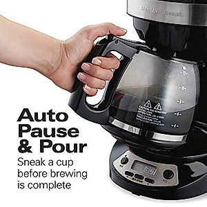 Hamilton Beach 12 Cup Programmable Drip Coffee Maker with 3 Brew Options, Glass Carafe, Auto Pause and Pour, Black with Stainless Accents (46299)
