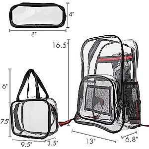 DZLUSJ 3Pcs Clear Backpack Set With Lunch Bag Pencil Case Pouch Heavy Duty Thick PVC Transparent Backpack for Kids and Fans Back to School Supplies(Black)