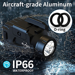 ELFGO Compact Rail Mounted Pistol Light, 600 Lumens Mini LED Strobe Tactical Flashlight Weapon Light, Gun Lights for Glock, Picatinny MIL-STD-1913, Springfield