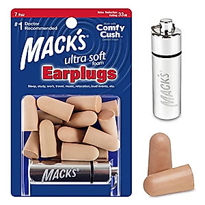 Mack’s Ultra Soft Foam Earplugs, 7 Pair + Case – 33 dB Highest NRR, Comfortable Ear Plugs for Sleeping, Snoring, Travel, Concerts, Studying and Noise