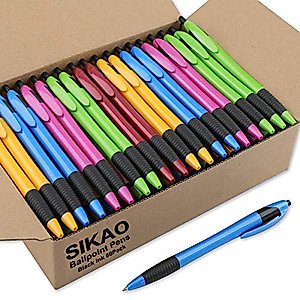 Sikao Pens Bulk Gripped Slimster Retractable Ballpoint Pen Medium Point Black ink Smooth Writing Pens for Journaling No Bleed (60Pack)