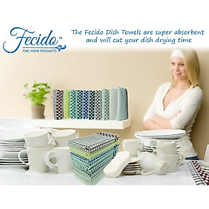 Fecido Classic Dark Kitchen Dish Towels with Hanging Loop - Heavy Duty Absorbent Dish Clothes - European Made 100% Cotton Tea Towels - Set of 4, Red