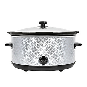 West Bend Slow Cooker 6-Quart Manual Crockery Style with Dishwasher Safe Oval Ceramic Crockpot and Glass Lid Two Temperature Settings Plus Keep Warm, 330-Watts, Silver