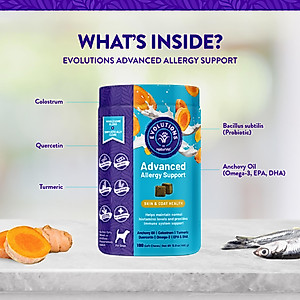 NaturVet Evolutions Advanced Allergy Support 180ct Soft Chews for Dogs - Omega-3, Anchovy Oil, Colostrum, Turmeric, Quercetin, Probiotic - Help Maintain Normal Histamine Levels