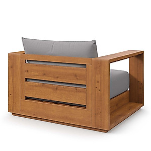 Modway Tahoe Acacia Wood Outdoor Patio Chair in Natural Light Gray with Weather-Resistant Cushions - Ideal as Club Chair or Outdoor Dining Chair