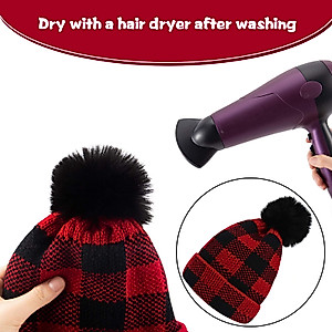 2 Pcs Parent-Child Hats with Pom Pom - Knitted Mom and Baby Matching Outfits Winter Warm Beanie Hats Soft Crochet Caps for Women Kids Christmas Red