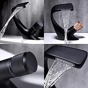 Bathroom Sink Faucet, Brass Chrome Finish Single Handle Bath Tap with Hot Cold Switch, Waterfall Spout Vanity Sink Faucet, Modern Matte Black Kitchen Faucet (Including 2 Hoses)