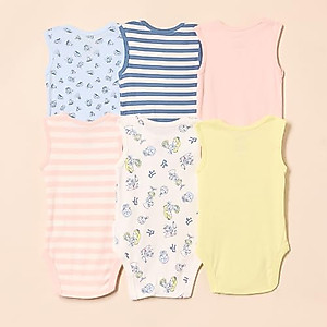 Amazon Essentials Disney | Marvel | Star Wars | Princess Baby Girls' Sleeveless Bodysuits, Pack of 6, Alice Tea Party, 24 Months