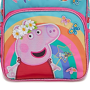 Peppa Pig Glitter Floating Confetti Backpack for Girls, Pre-school bookbag with Front Pocket, 12” Bookbag w/Padded Back and Adjustable Shoulder Straps