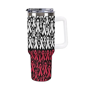Ribbon Poland Flag Insulated Tumblers with Handle Stainless Steel Coffee Mug Funny Travel Cup with Lid Straw 40oz