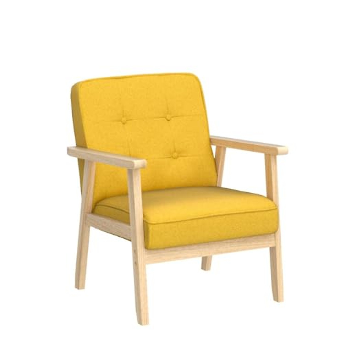 Okeysen Accent Chairs Set of 2, Mid Century Modern Accent Chair, Retro Wood and Fabric Armchairs Side Chair, Lounge Reading Comfy Arm Chair for Living Room, Bedroom, Office (Yellow)