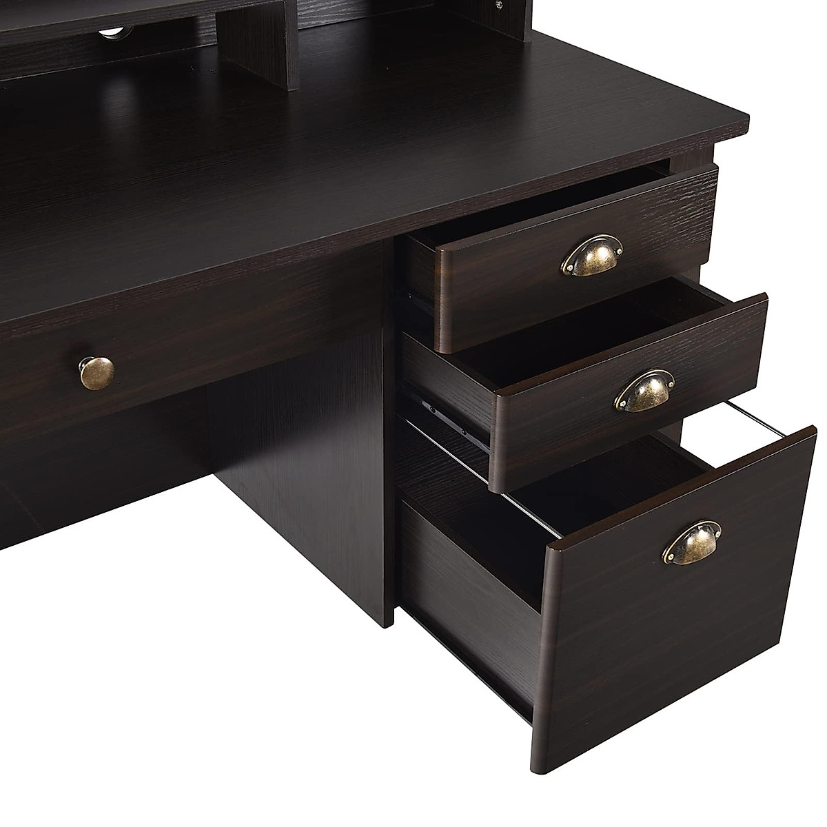 HOMBCK Computer Desk with Drawers, Office Desk with Drawers Executive Desks with Storage Shelf Writing Desk with File Drawers for Teen Student Home Office Laptop Desk,Matte Black