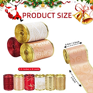 8 Rolls Wired Ribbon for Christmas Tree - 2.5 Inch x 40 Yards Assorted Elegant Organza Glitter Christmas Ribbon for Crafts, Wreath, Home Decoration (Red & White)