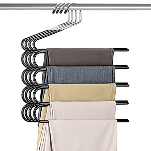 HuaQi Hangers Space Saving Hangers for Closet Organizer Non Slip Closet Storage Organizer for Jeans Towels Scarves (Black, 4)