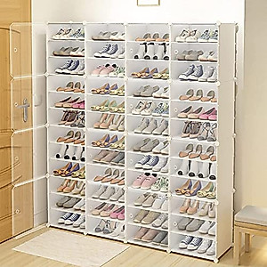Portable Shoe Rack Organizer 12 Tiers 96 Pairs DIY Shoe Cabinet, Free Standing Shoe Shelf Organizer with Transparent Cover, White Plastic Closet Shoe Organizer Rack Expandable for High Heels, Boots