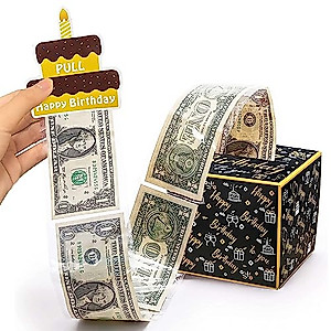 DTESL Happy Birthday Day Money Box for Cash Gift Pull,Money Gift Boxes for Cash,Money Box for Cash Gift Black & Gold Money Holder for Cash with Pull Out Card DIY Set Surprise Birthday Gift Box