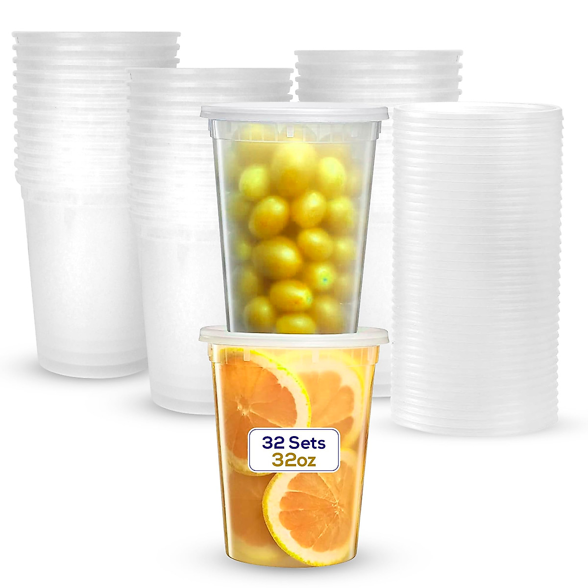 Supreme Select Deli Plastic Storage Containers with Lids [32 Sets] 32 Oz - Reusable Food Containers for Home & Business- Microwavable & Freezer friendly- Dishwasher safe- Secure & Tight fitting Covers