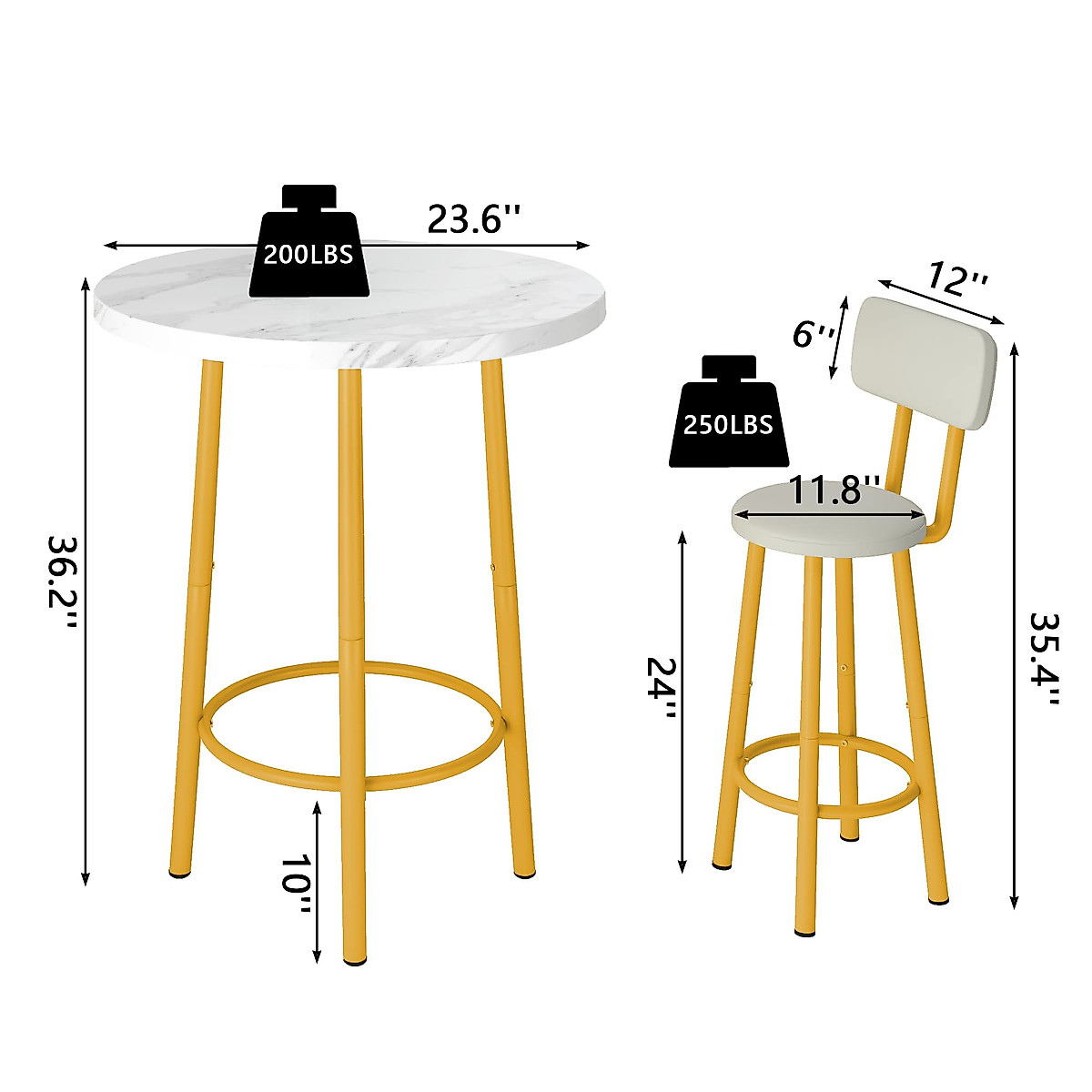 AWQM Round Table Sets, White & Gold