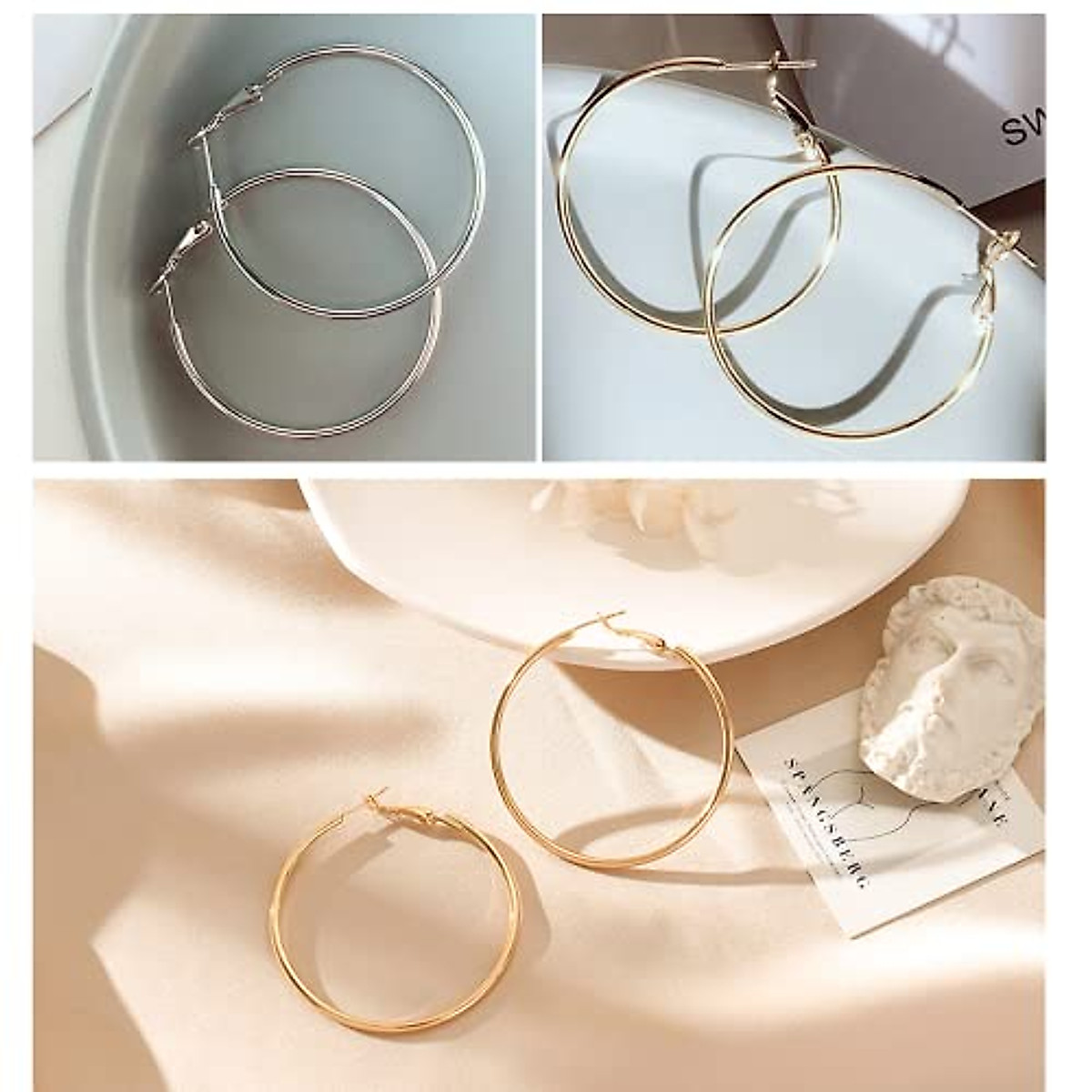 FANMAOUS 60Pcs Hoop Earring Findings Stainless Steel Earrings Beading Round Earrings Hypoallergenic Hoop Earrings Open Beading Hoop for Jewelry Making DIY Crafts Art Creation Girl (40mm)