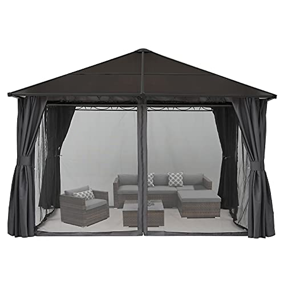 10x12 Hardtop Patio Gazebo with Curtains and Netting by ABCCANOPY
