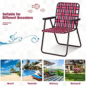 GYMAX Folding Chair, 6Pcs Patio Lawn Chair Set with Armrest, Indoor/Outdoor 6 Pack Webbed Lightweight Dinning Chair, Portable Beach Chair for Outside, Poolside, Backyard (Red)
