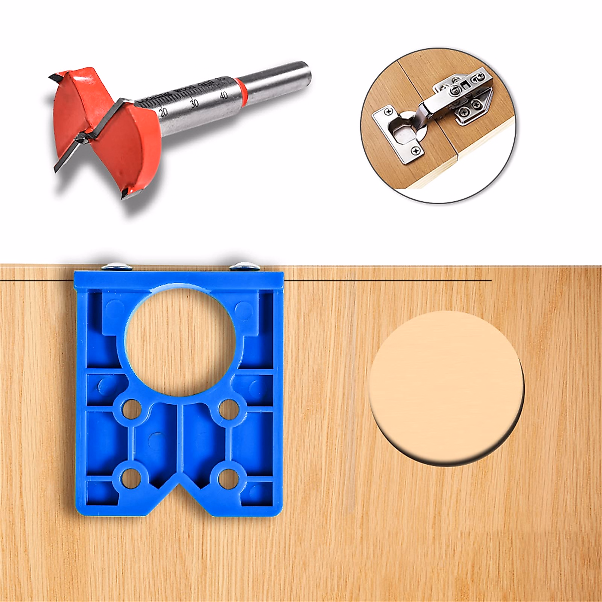 Mekek 35mm Concealed Hinge Jig kit, Hinge Hole Jig Drill Guide Set with Door Hole Opener, Concealed Hinges Guide Door Saw Cabinet Accessories Tool