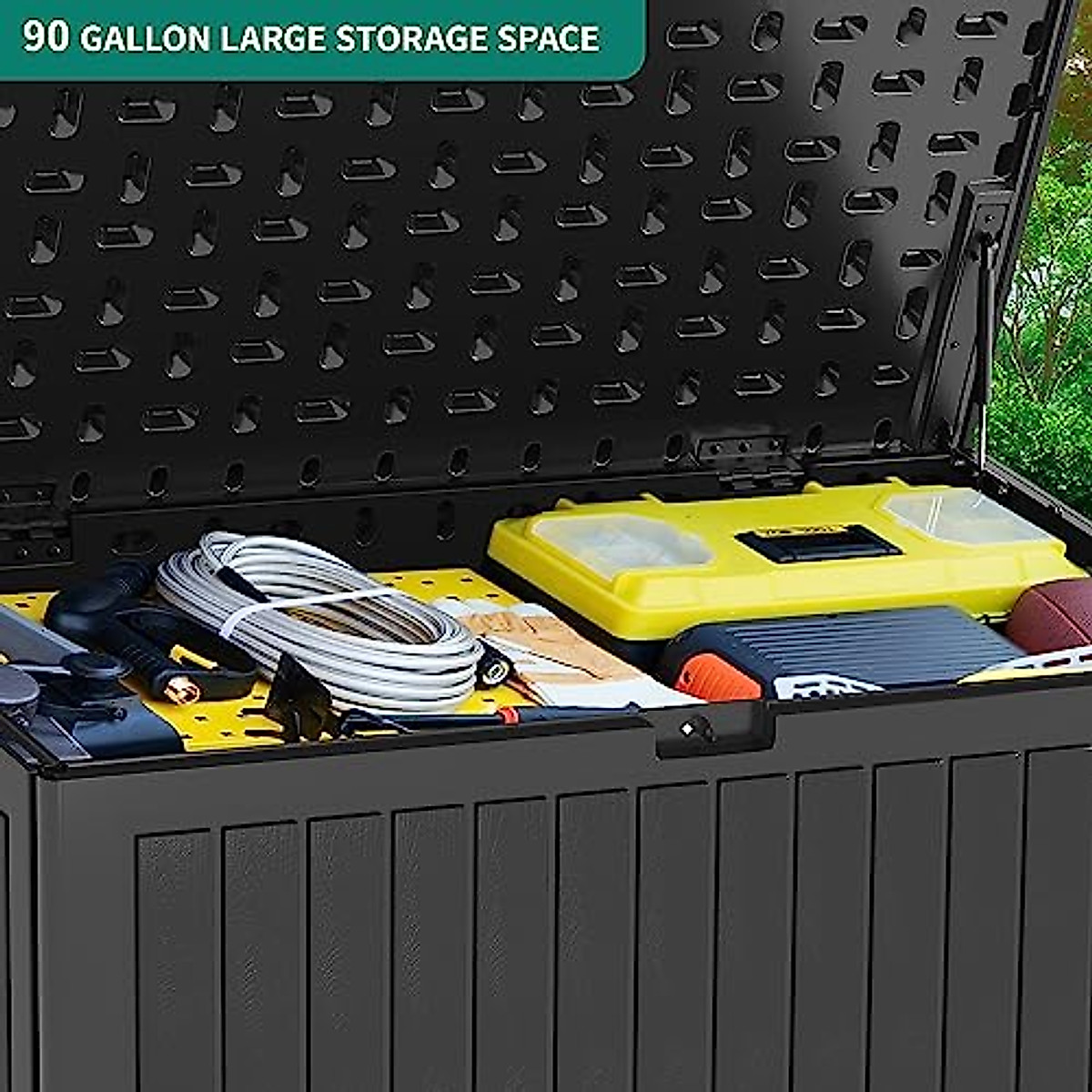YITAHOME 90 Gallon Large Deck Box, Double-Wall Resin Outdoor Storage Boxes, Deck Storage for Patio Furniture, Cushions, Pool Float, Garden Tools, Lockable & Waterproof (Black)