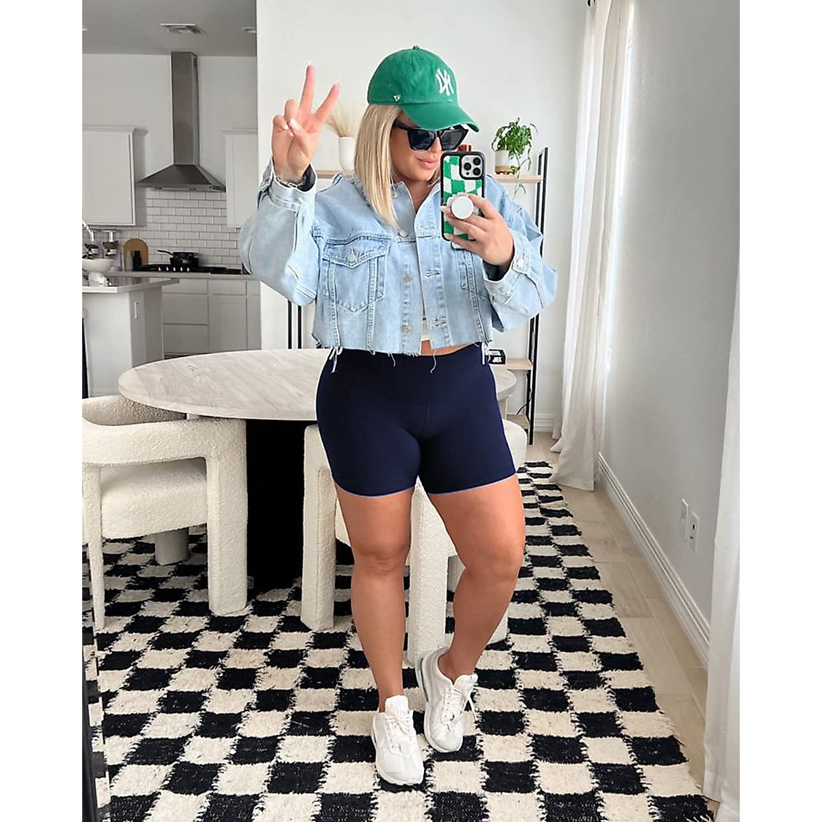 FULLSOFT 4 Pack Biker Shorts for Women – 5" High Waist Tummy Control Workout Yoga Running Compression Exercise Shorts with Pockets(4 Pack Black/Navy Blue/Grey/Pink,Large-X-Large)