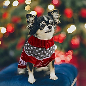 2 Pieces Christmas Cat Dog Sweater Christmas Sweater Cat Christmas Outfit Holiday Sweater for Small Dogs Winter Knitwear Xmas Pet Clothes Warm Reindeer Snowflake Sweater for Kitty Puppy Cat (M)