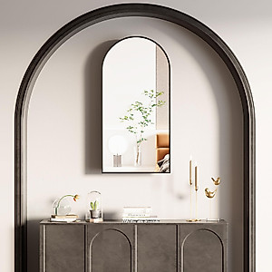 Mepplzian Black Arched Medicine Cabinets with Mirror,Semi Medicine Cabinet for Bathroom,Metal Framed Medicine Cabinet Surface Mount,Bathroom Mirror Cabinet with Storage,Not Recessed,Black,16 x31Inch